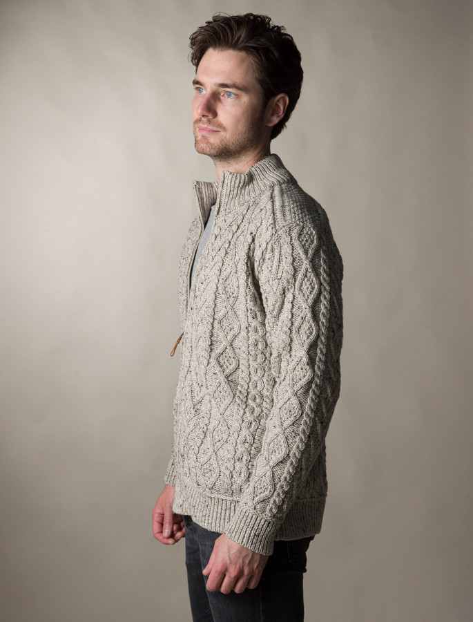 Full Zip Aran Cardigan with Patches | Aran Sweater Market