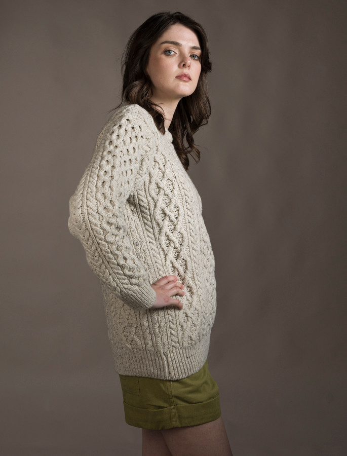 Women's Oversized Wool Cashmere Aran Sweater