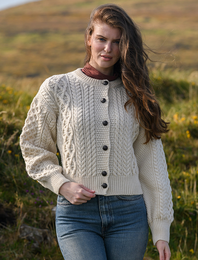Cropped Wool Aran Cardigan | Aran Sweater Market
