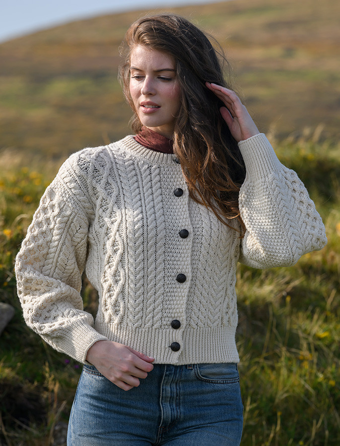 Cropped Wool Aran Cardigan | Aran Sweater Market