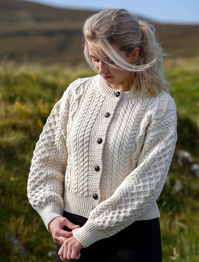 Cropped Wool Aran Cardigan | Aran Sweater Market