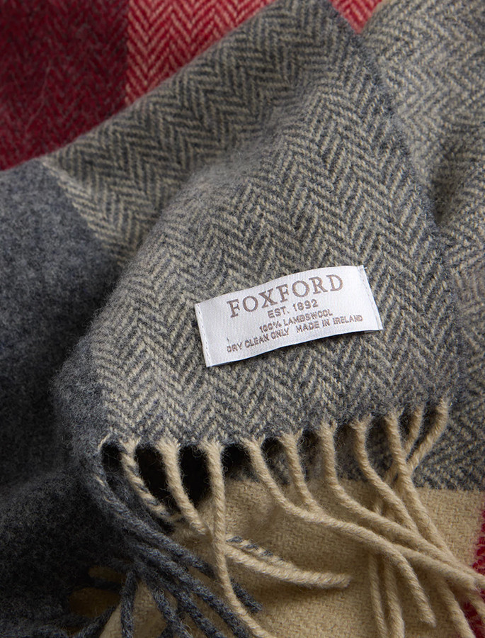 Lambswool Scarf - Tomato Camel Block Stripe | Aran Sweater Market
