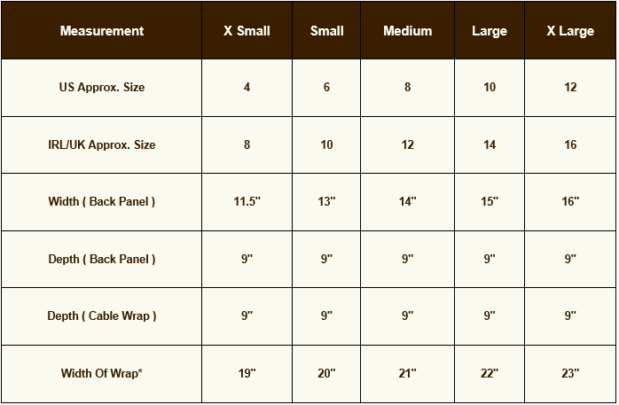 Merino Aran Cross Over Wrap Size Guide