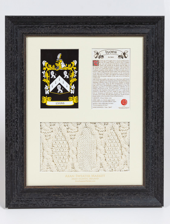 Lyons Clan Aran & History Display | Original Lyons Name Pattern