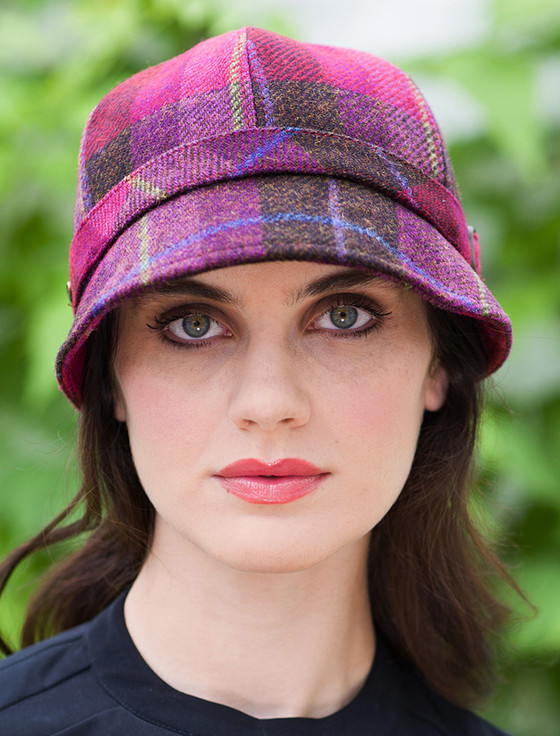 Ladies Tweed Flapper Cap - Pink Plaid