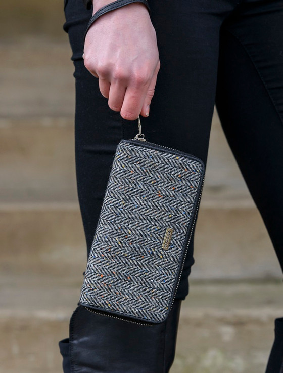 Mucros Tweed Purse- Grey Herringbone