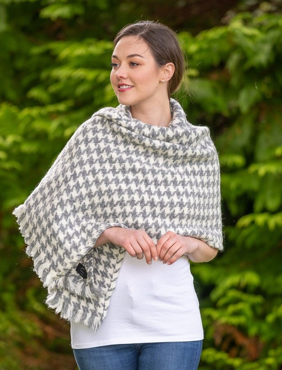 Wool Country Stole - Grey & Cream | Aran Sweater Market