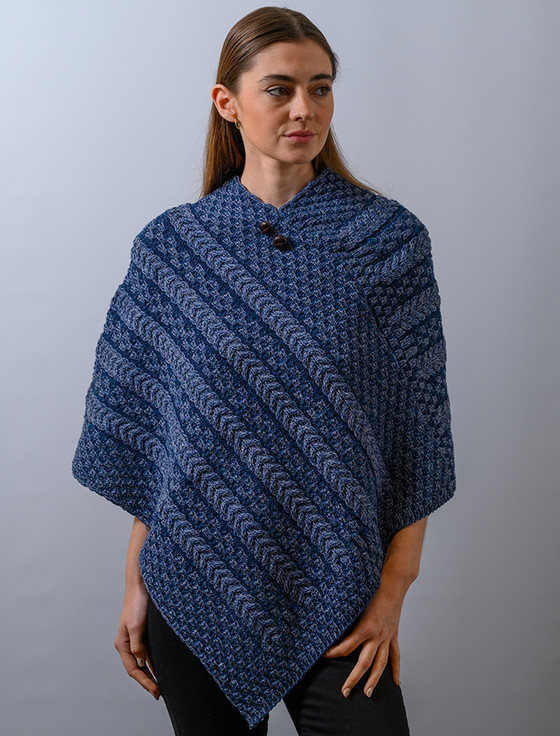 Plated Aran Poncho with Button Detail | Aran Sweater Market