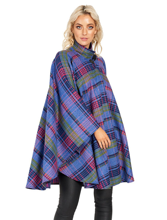 Donegal Tweed Cape with Fastening Toggle - Navy & Fuchsia | Aran ...