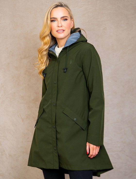 Fiadh Ladies Waterproof 3/4 Coat - Olive | Aran Sweater Market