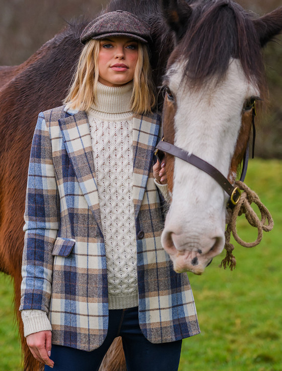 Mucros Tweed Blazer - Cream Navy & Beige | Aran Sweater Market