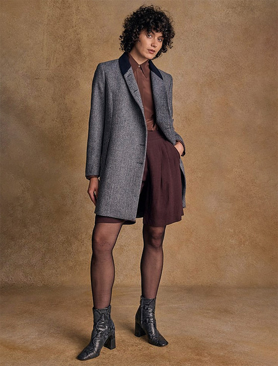 Robin Tweed Coat - Denim Herringbone | Aran Sweater Market
