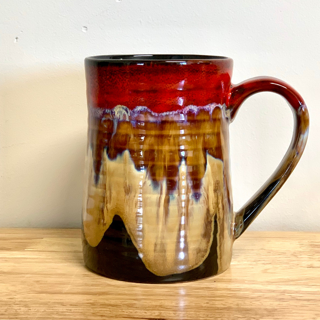 Handmade Pottery Rounded Mug - Light Green and Grey