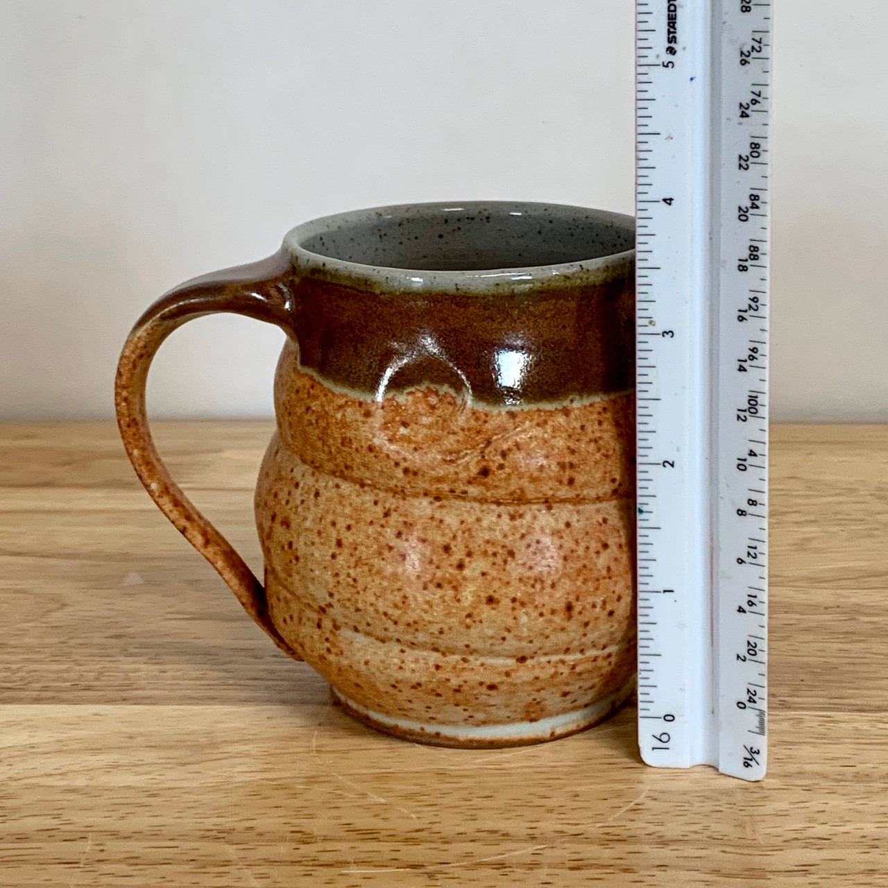 Handmade Pottery Rounded Mug - Rust and Tan/Cream