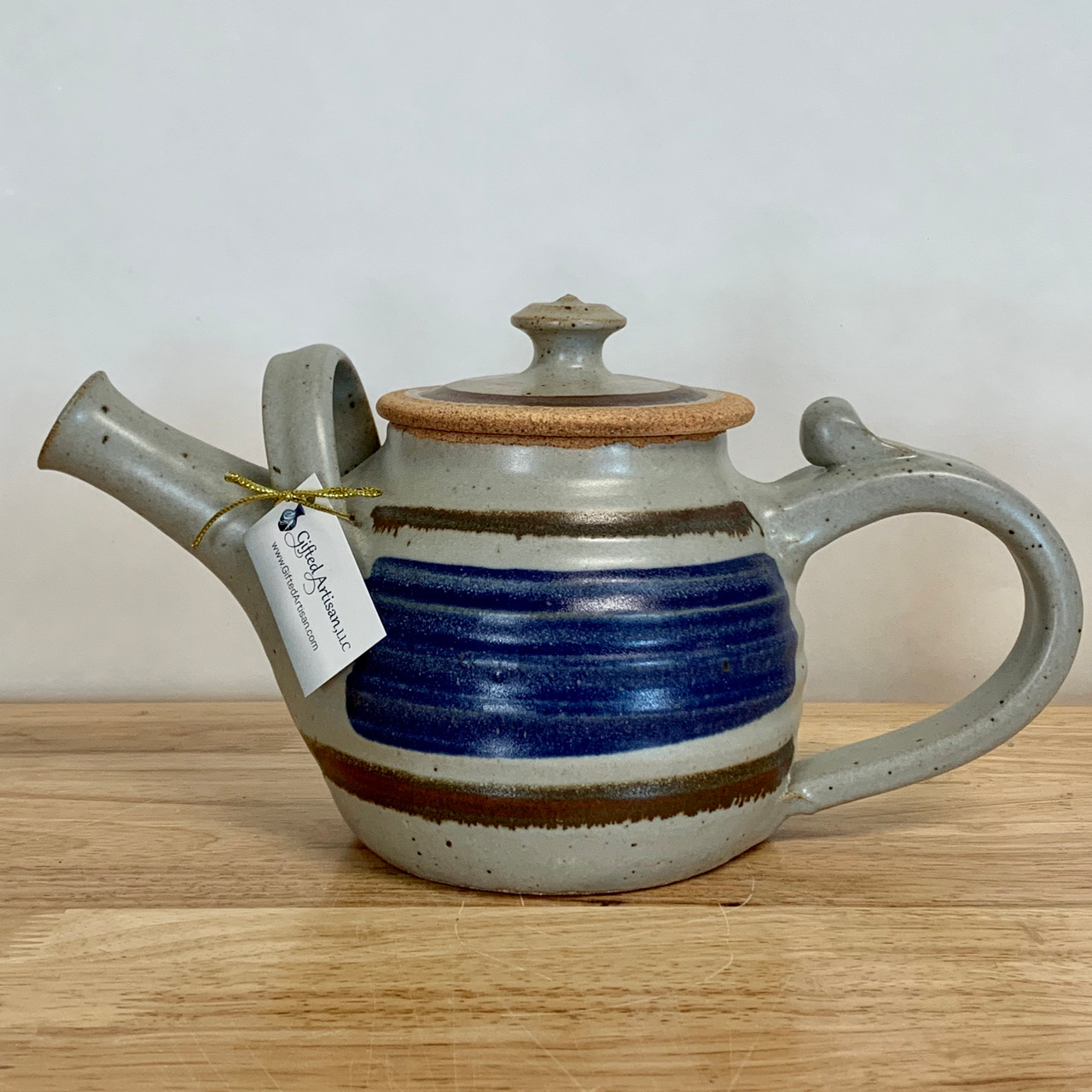 Handmade Pottery Teapot, Oasis Glaze, terra cotta, french blue