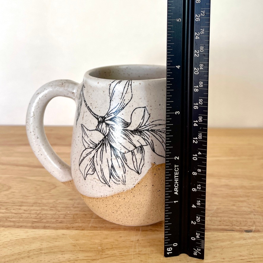 Handmade Pottery Round Bottom Floral Mug