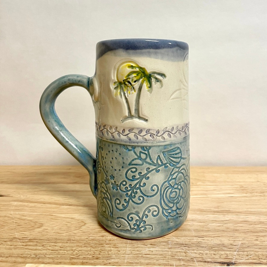 Handmade Pottery Mug Cat Collection Teal Base