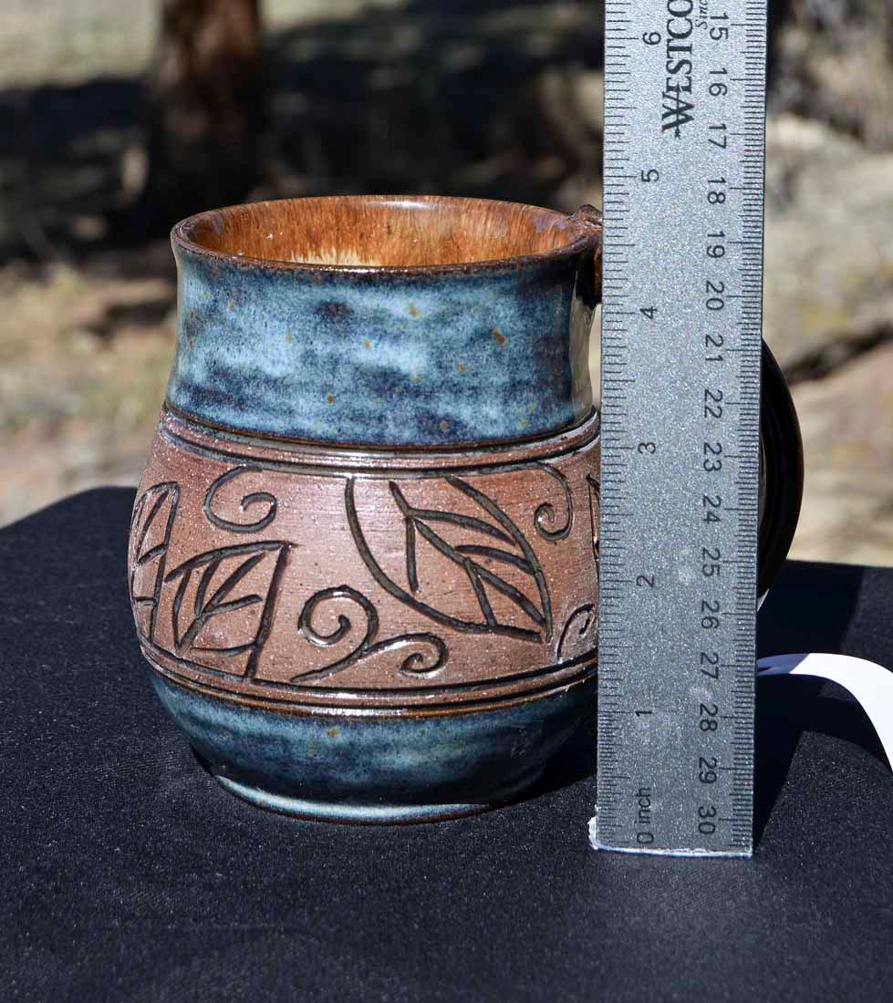 Pottery Mug with a Saying - Leaf Band Blue Rutile - 14 oz ...