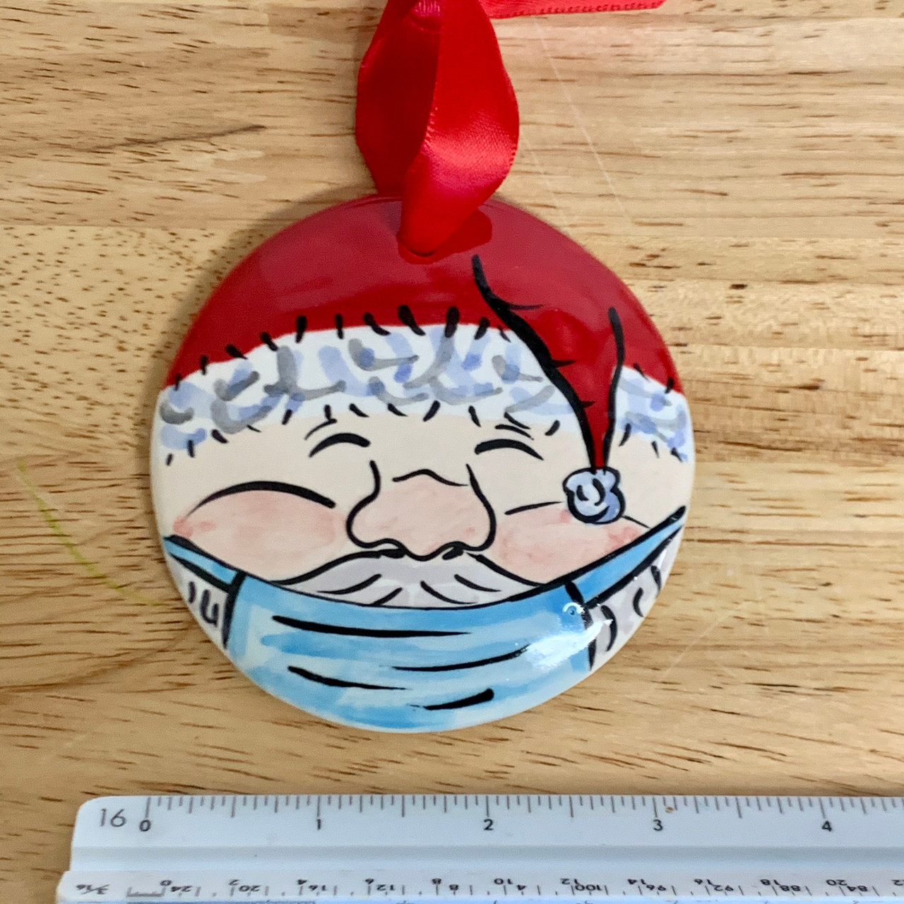 Handmade Hand Painted Ceramic Santa Clause Mask Ornament SPECIAL
