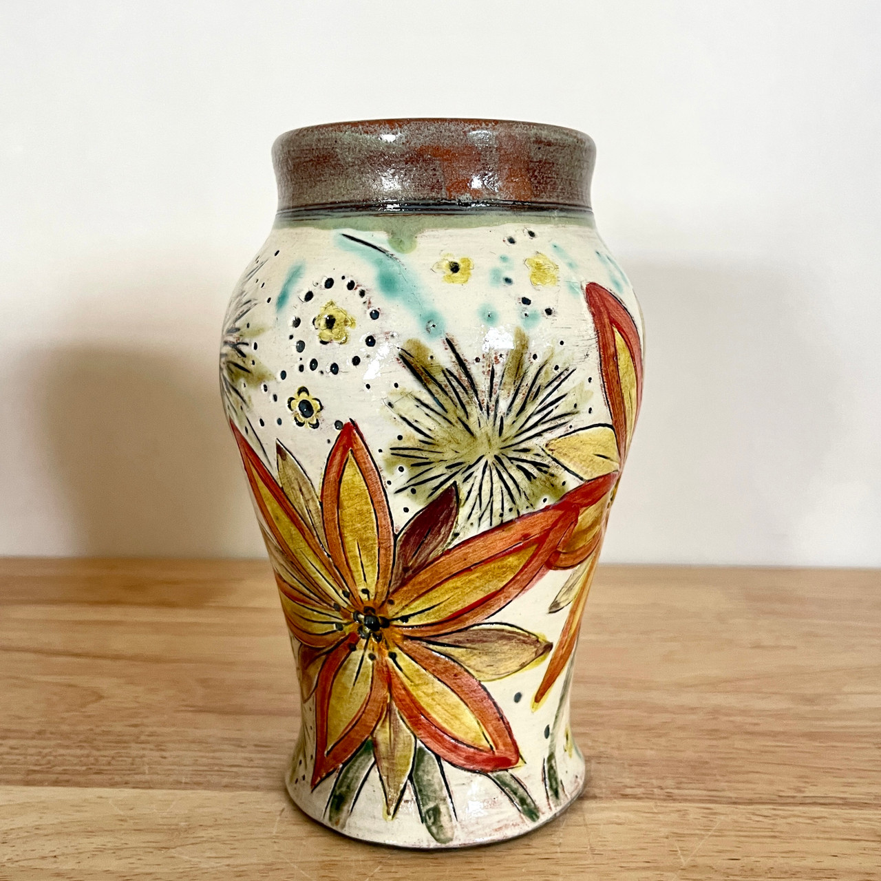 Handmade Pottery Red Earthenware Vase -One of a Kind Yellow and Orange ...