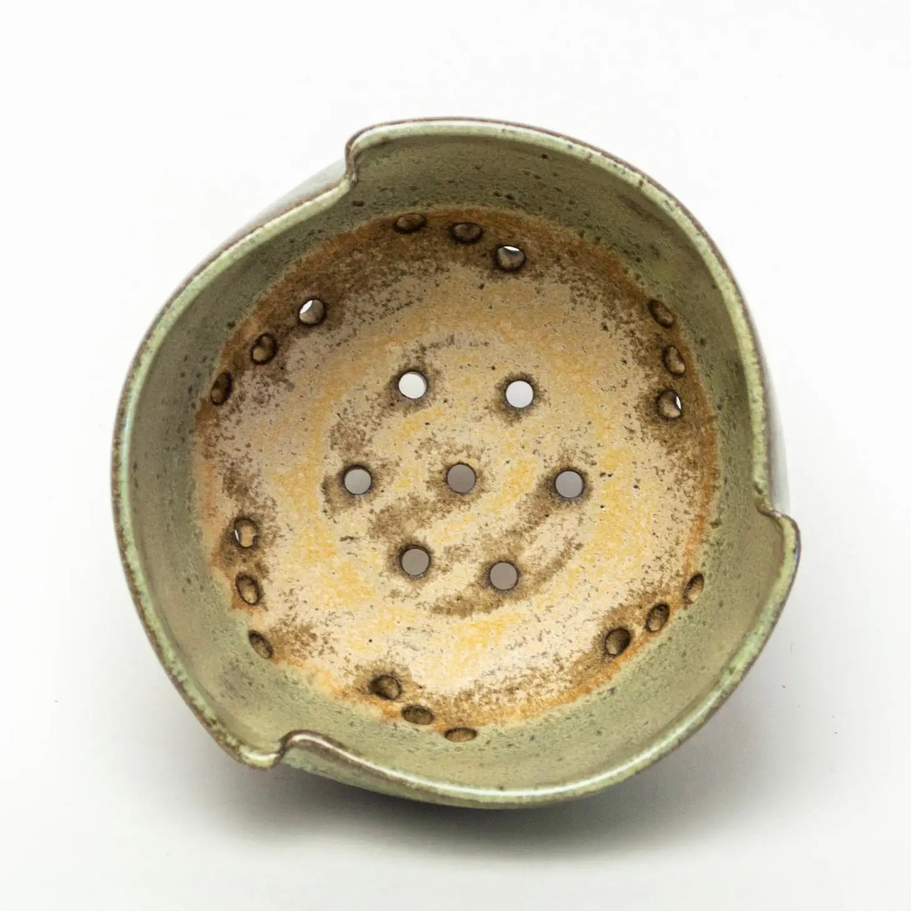 Handmade Berry Bowl/Colander -Handmade Stoneware Chocolate Clay-Green