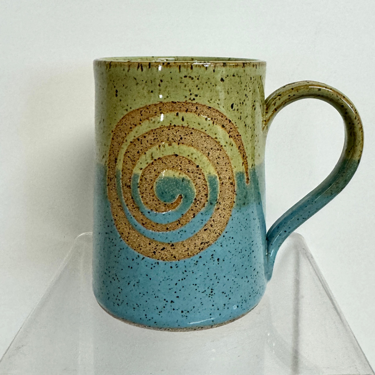 Handmade Pottery Blended Spiral Mug-Bamboo and Blue
