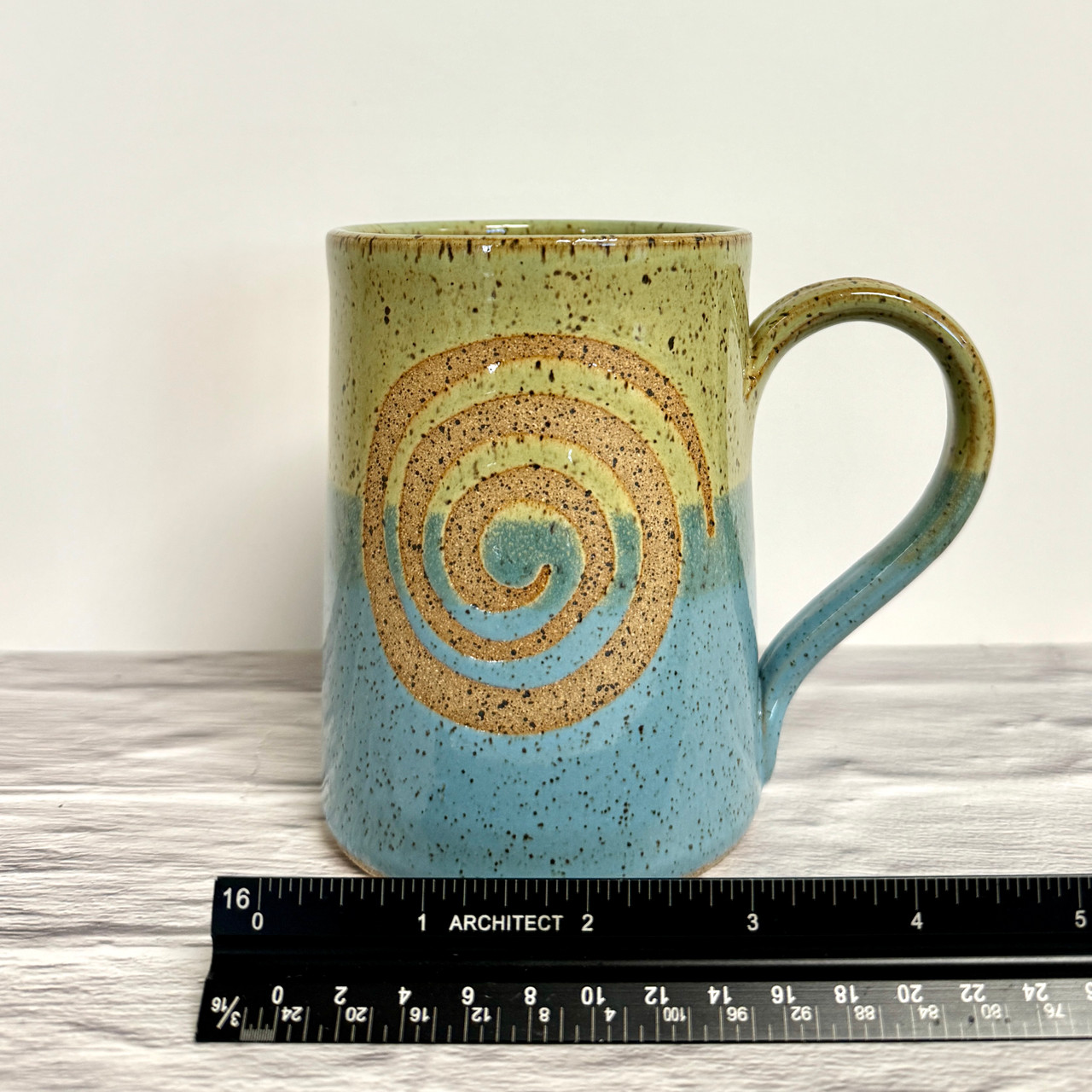 Handmade Pottery Blended Spiral Mug-Bamboo and Blue