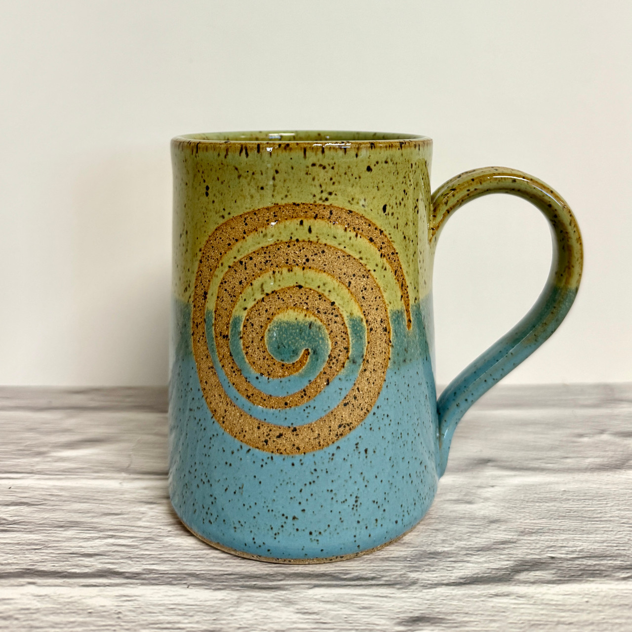 Handmade Pottery Blended Spiral Mug-Bamboo and Blue