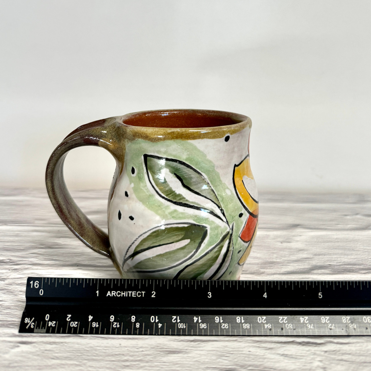 Hand Carved Mug with Red and Chocolate Flowers-One of a kind!