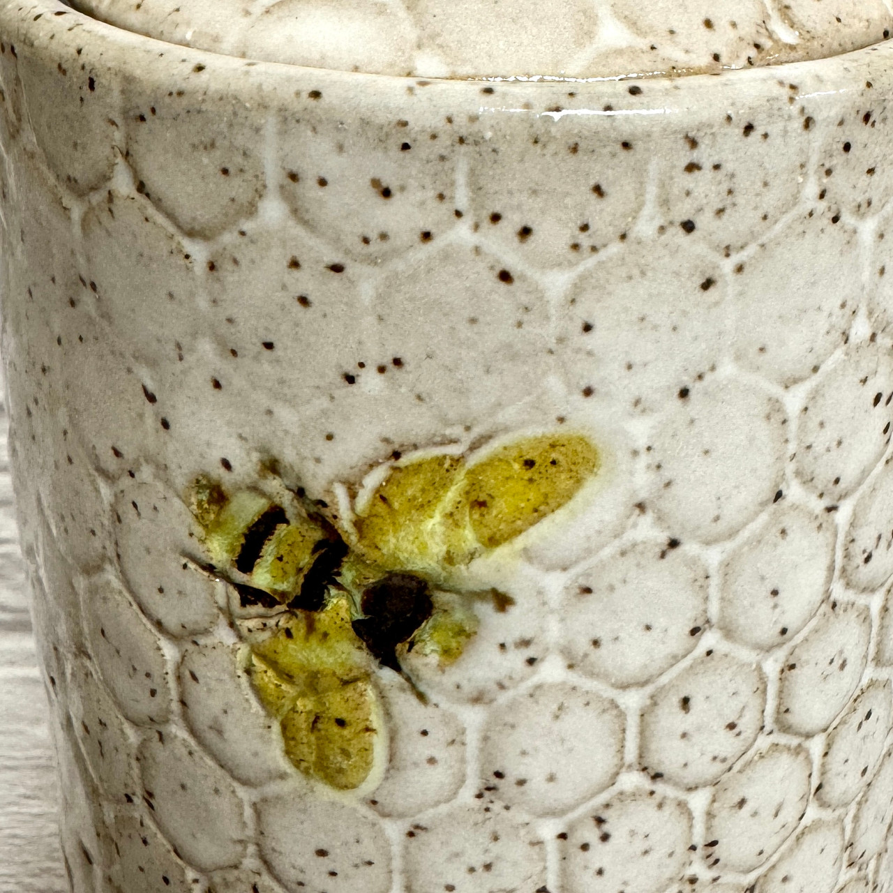 Handmade Pottery Bee Pattern Honey Jar