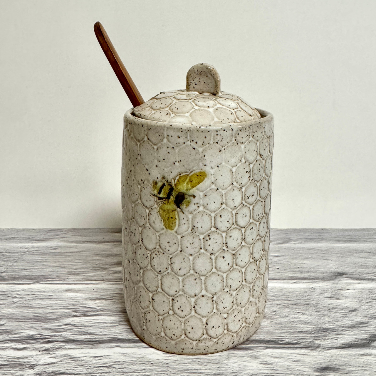 Handmade Pottery Bee Pattern Honey Jar