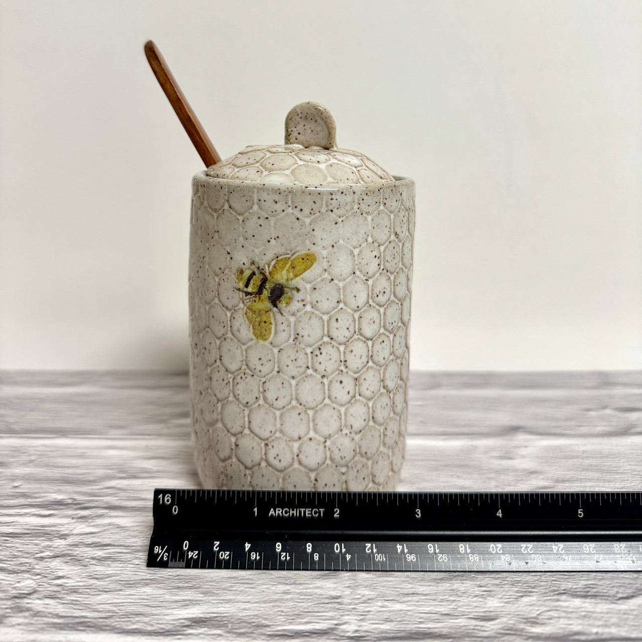 Handmade Pottery Bee Pattern Honey Jar