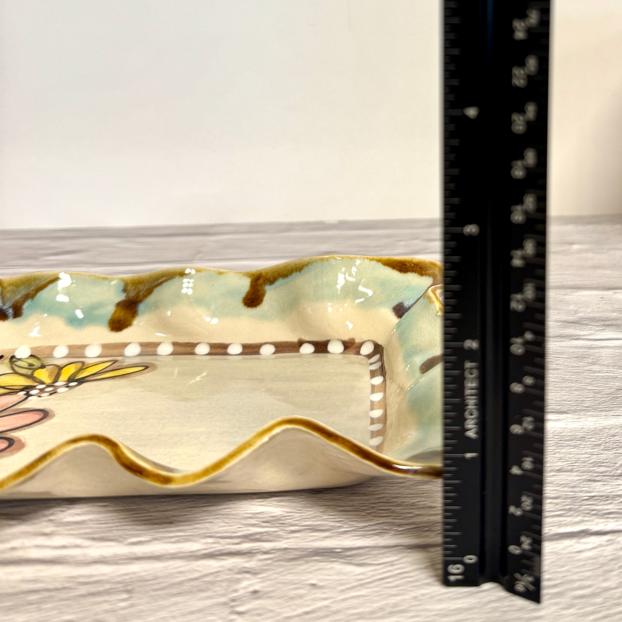 Handmade Pottery Rippled Dessert Tray with Flowers