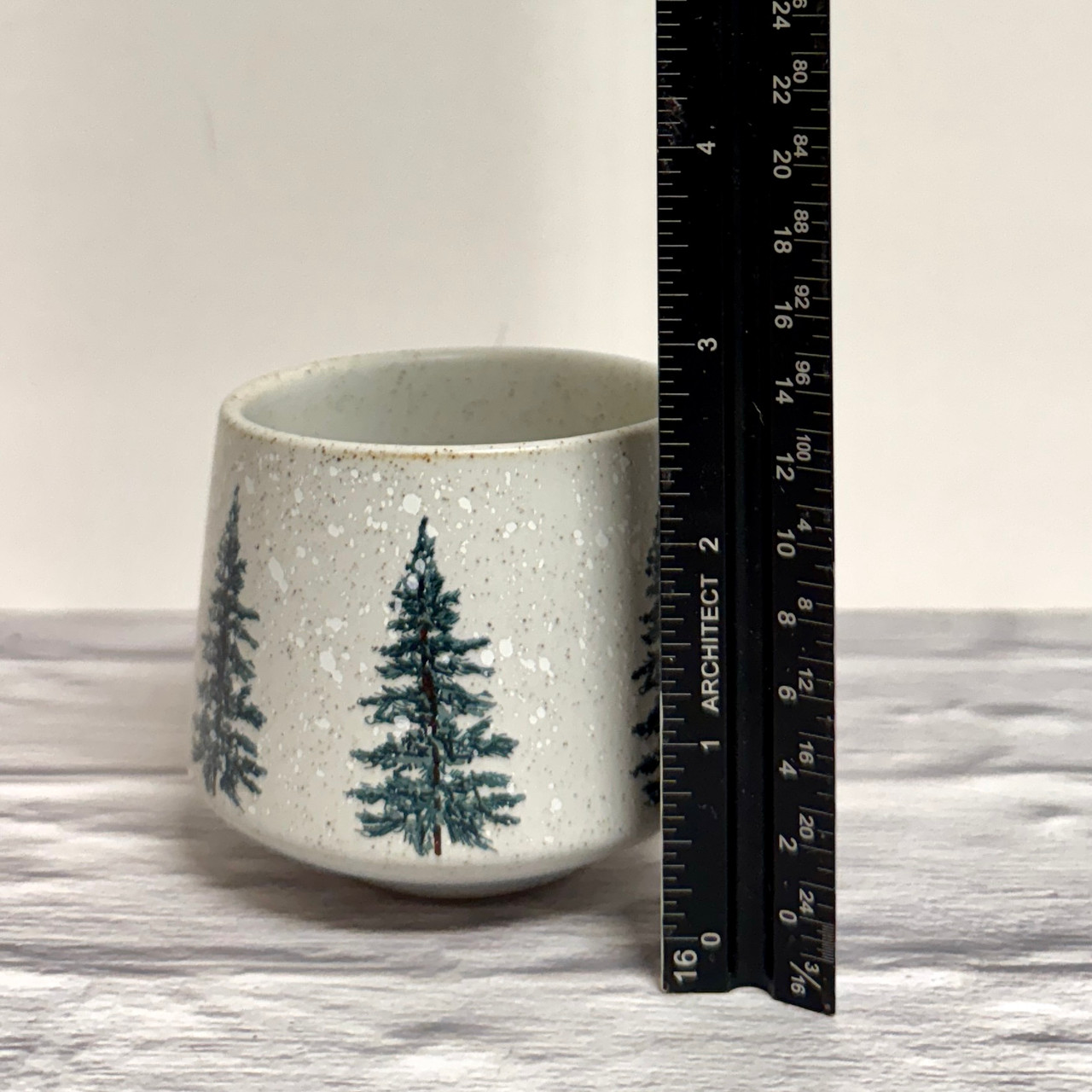 Handmade Evergreen Snowy Trees Stoneware Mini Cup