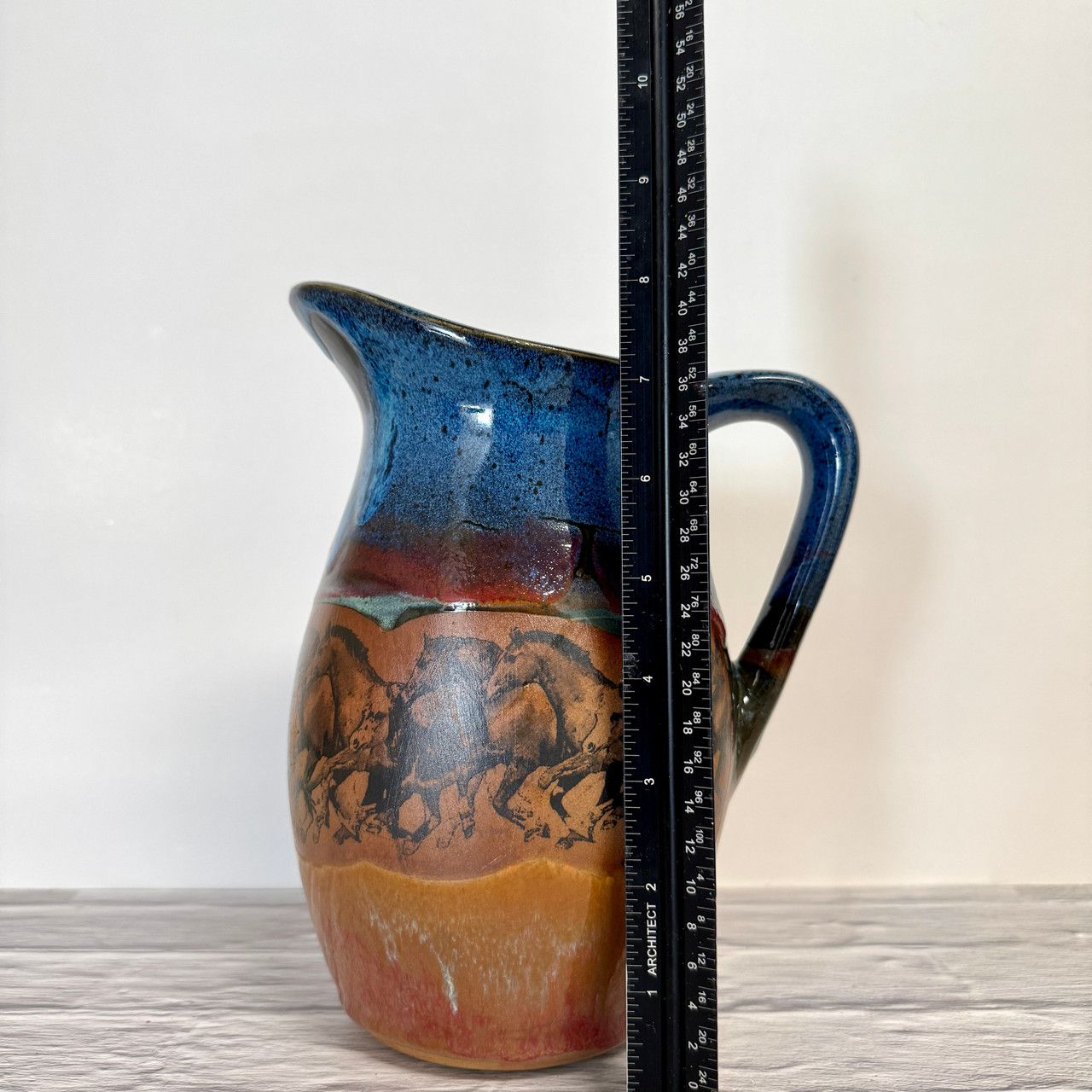 Handmade Pottery Desert Blue Wild Horses Pitcher