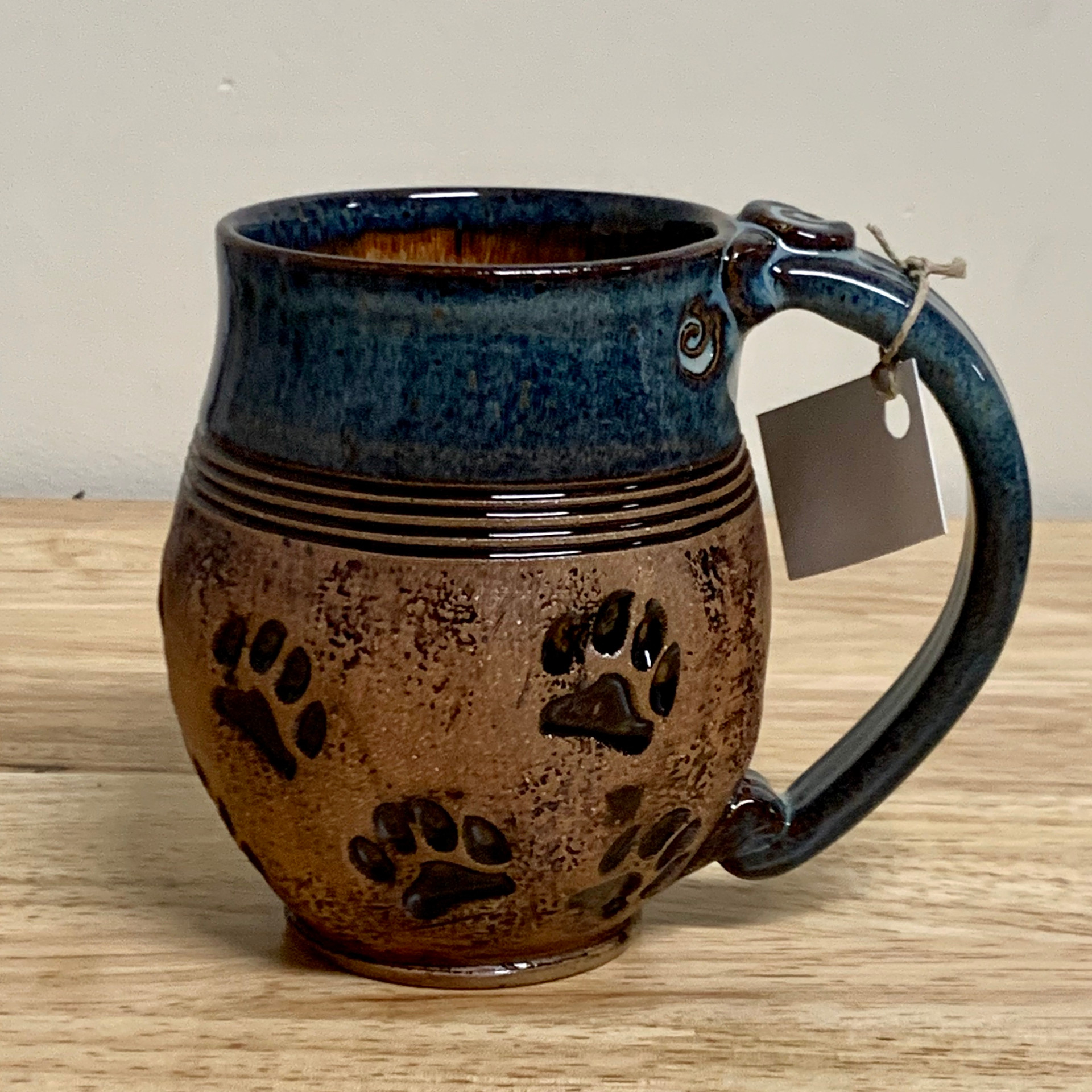Pottery Mug with a Saying - Carved Gold Layer Band 14 oz