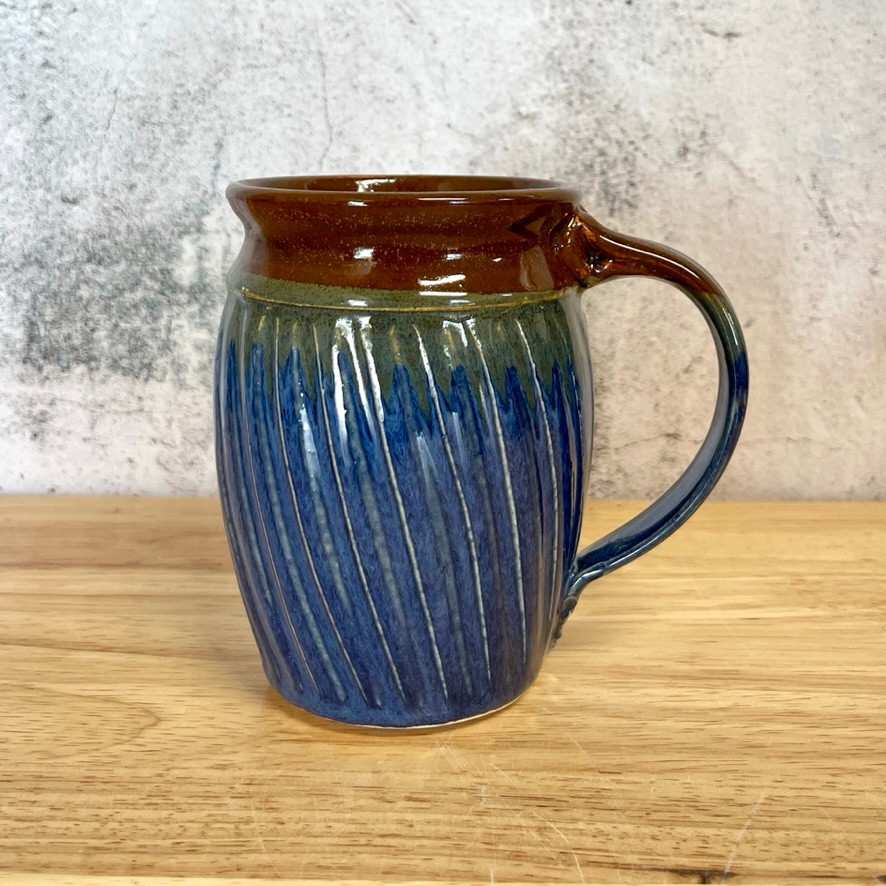 Handmade Pottery Rounded Mug - Rust and Tan/Cream