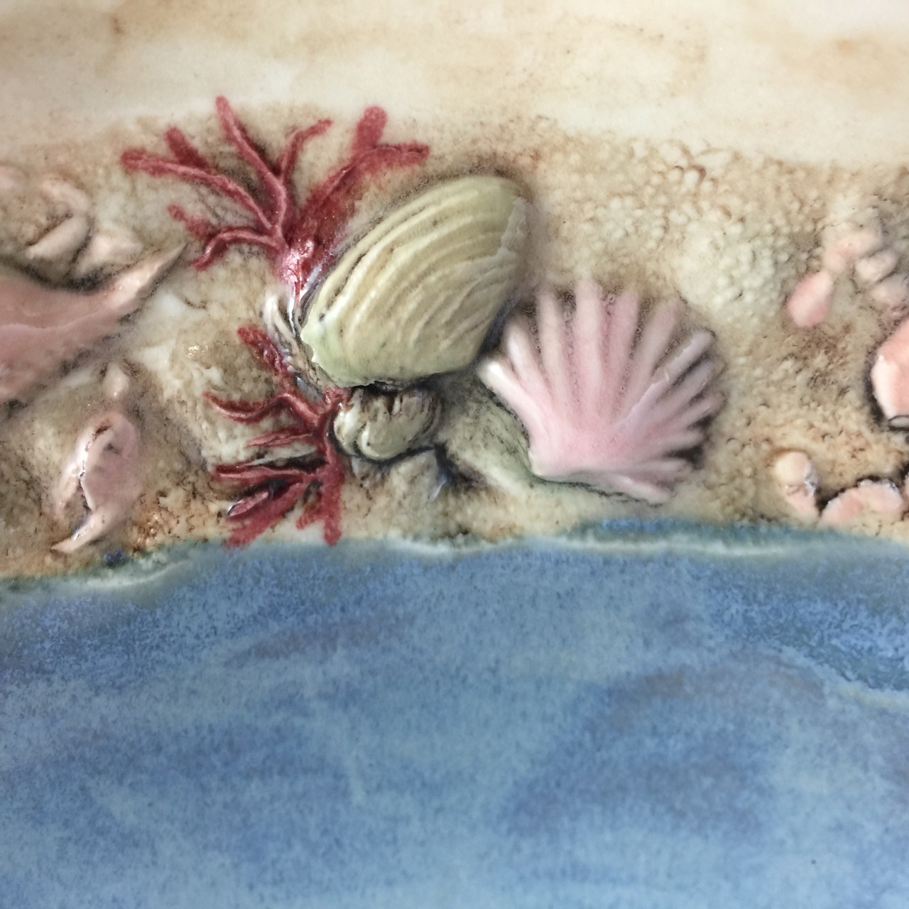 Porcelain Bowl with Crabs, Seashells and Coral around the rim Lg.