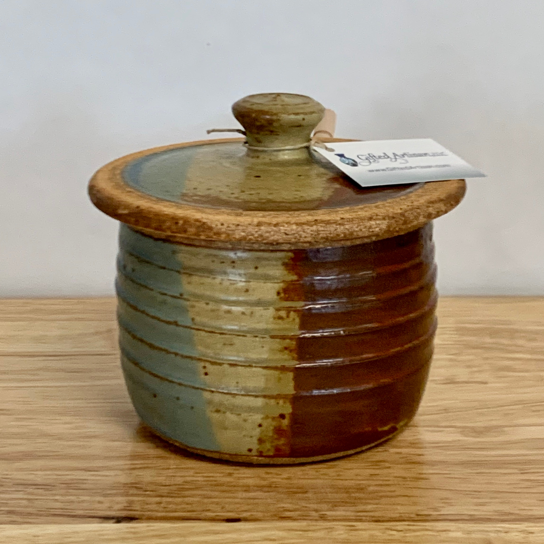 Handmade Pottery Honey Pot (Jar), Blue, Brown, Black | GiftedPottery.com