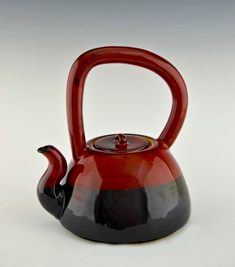 Handmade Pottery Teapot with 4 Cups in Red with Black, Colorado
