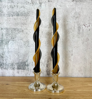 Handmade 100% Beeswax Double Flare Taper Candle in Pink and Black 12