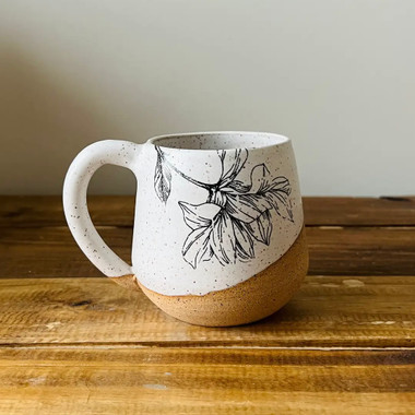 Handmade Pottery Round Bottom Floral Mug