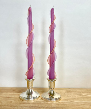 Handmade 100% Beeswax Double Flare Taper Candle in Red with Gold Trim