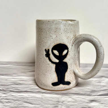 Handmade Pottery Alien Design in White