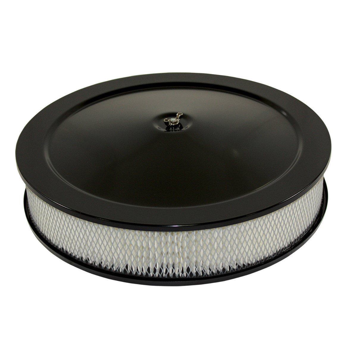 14" X 3" Round Black Steel Air Cleaner Assembly Flat Base Chevy SBC 350 ...