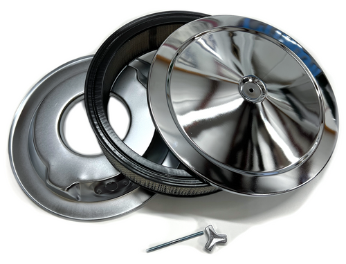Hot Rod Chrome Steel Air Cleaner Kit 14" x 3" w/ Paper Filter for 4BBL ...