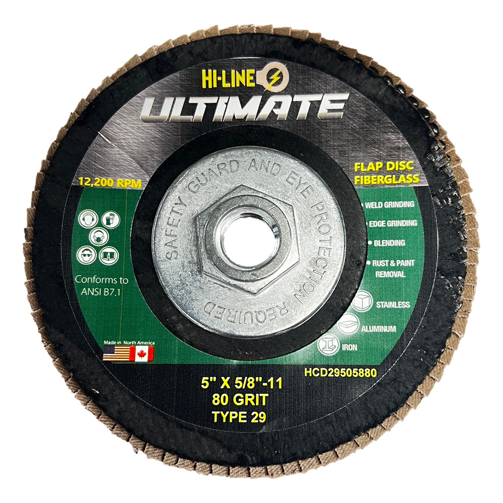 5", 80 Grit Ultimate Hi-Line Flap Disc with Zinc Hub - Hi-Line Inc.