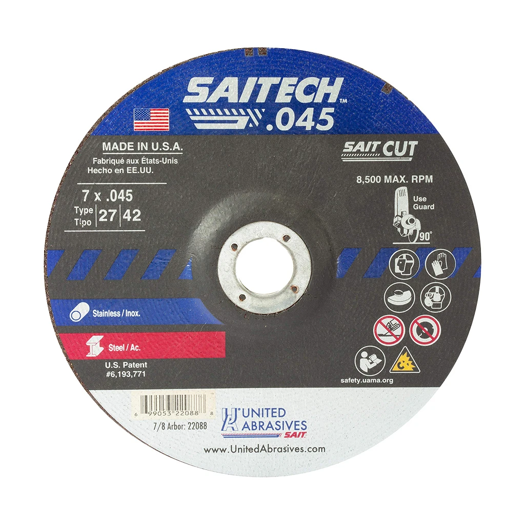 7", High Performance Cut-Off Wheels - .045" Width, 7/8" Bore - Hi-Line Inc.