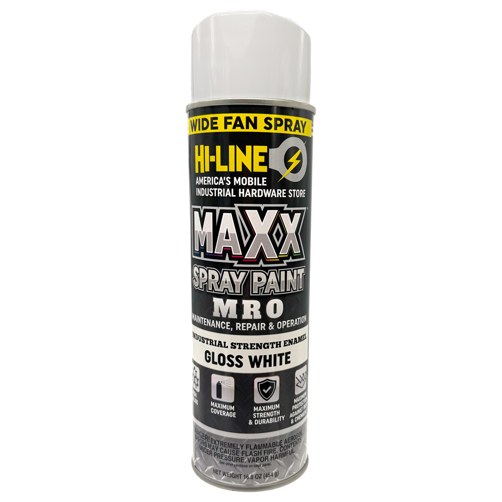 Maxx Spray Paint MRO Enamel, Gloss White, Wide Fan Spray - Hi-Line Inc.