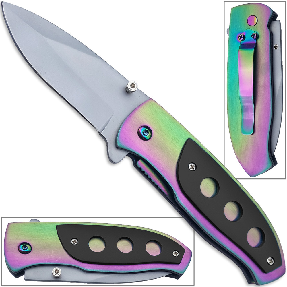 Titanium Coated Vengeance Knife AUS-8 Steel Manual Folding EDC Tough ...